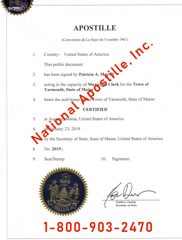 Maine Apostille Example